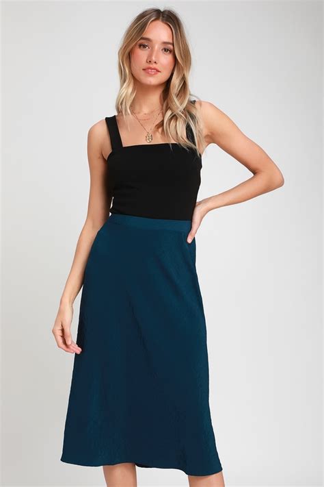 Cute Skirt Midi Skirt Navy Blue Skirt Satin Midi Skirt Lulus