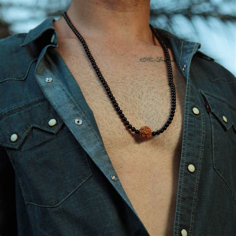 Men Beaded Necklace Black Onyx Gemstone Necklace Spiritual Mens