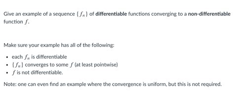 Solved Give An Example Of A Sequence Fn Of Differentiable