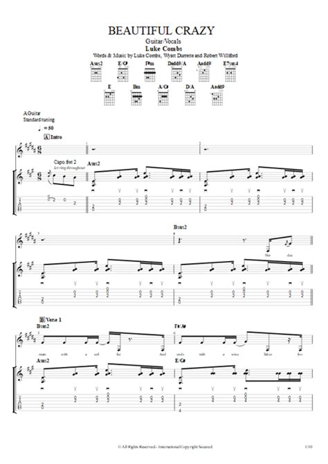 Beautiful Crazy Tab By Luke Combs Guitar Pro Guitar Vocals Mysongbook