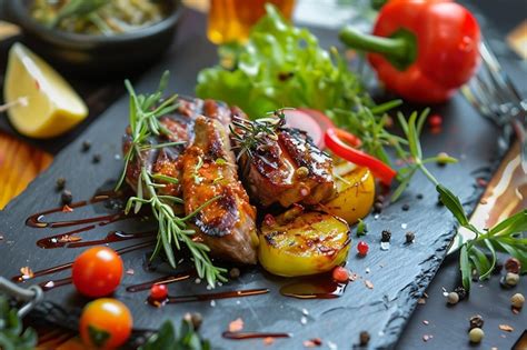 Premium Photo A Plate Of Food With Grilled Chicken And Vegetables