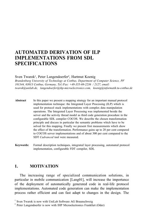 pdf automated derivation of ilp implementations from sdl specifications