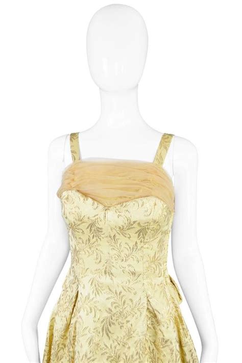 Gold Brocade Evening Gown With Chiffon Train 1950s For Sale At 1stdibs Brocade Evening