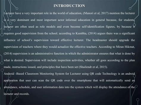 Android Based Classroom Monitoring System For Lecturer Using Qr Code Pptx