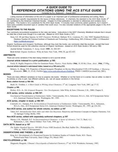 Reference Citations Using The Acs Style Guide Chemistry Courses