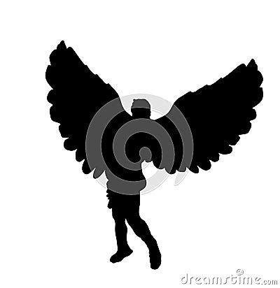 Greek Mythology Winged Man Icarus Vector Silhouette Illustration Isolated On White Background