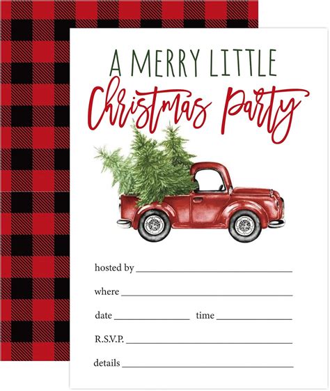 Whaline 25 Pack Christmas Party Invitation Cards Watercolor Vintage Red