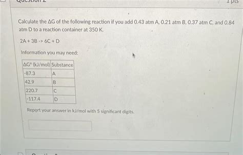 Solved Calculate the ΔG of the following reaction if you add Chegg