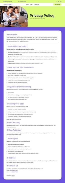 privacy that works for you html code example by nicepage