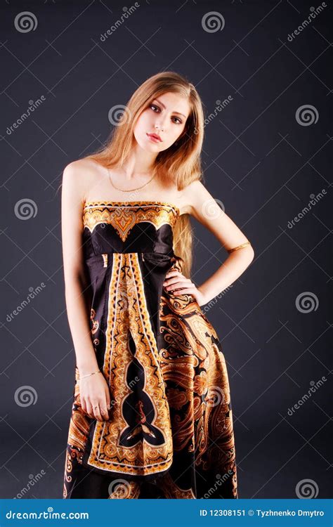 Jeune Fille Attirante Dans La Robe Image Stock Image Du Mignon Gris