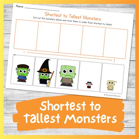shortest to tallest monsters halloween height sorting worksheets
