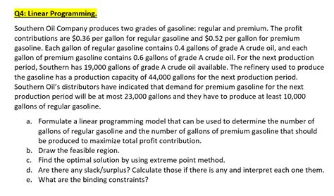 Solved Southern Oil Company Produces Two Grades Of Gasoline