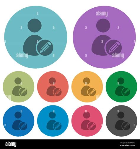 Color Edit User Account Flat Icon Set On Round Background Stock Vector