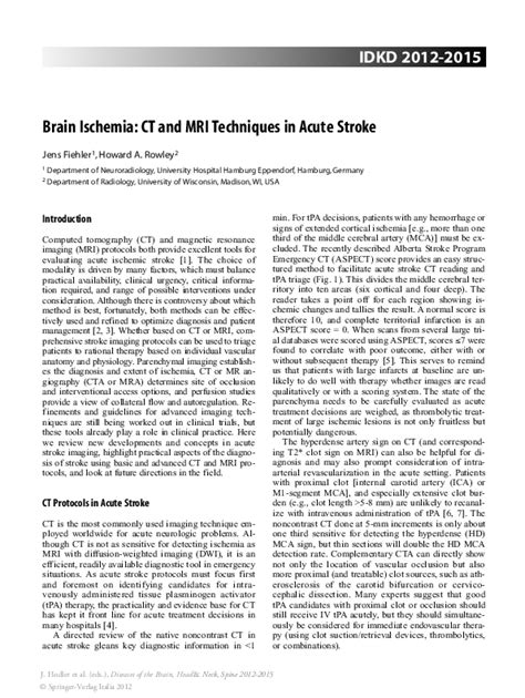 Pdf Brain Ischemia Ct And Mri Techniques In Acute Stroke