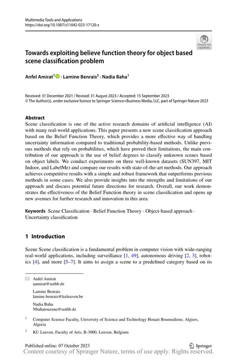 Towards Exploiting Believe Function Theory For Object Based Scene