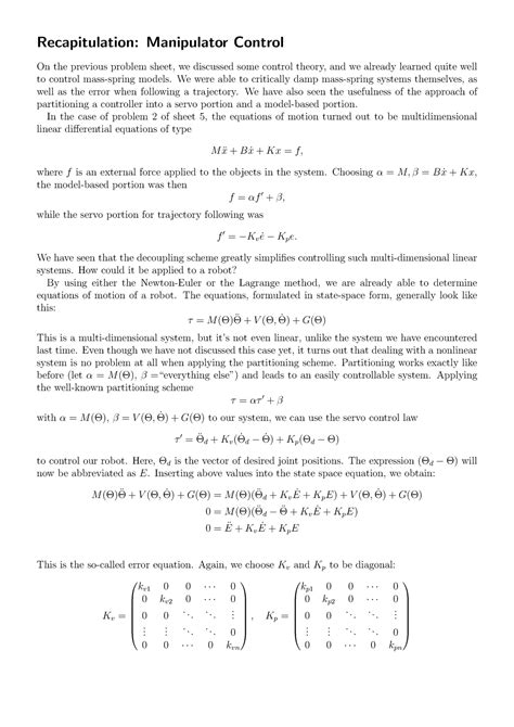 Solution TUM Robotics In Class Exercise WS Recapitulation Manipulator Control On The