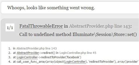 Lỗi Laravel Call To Undefined Method Illuminatesessionstoreset