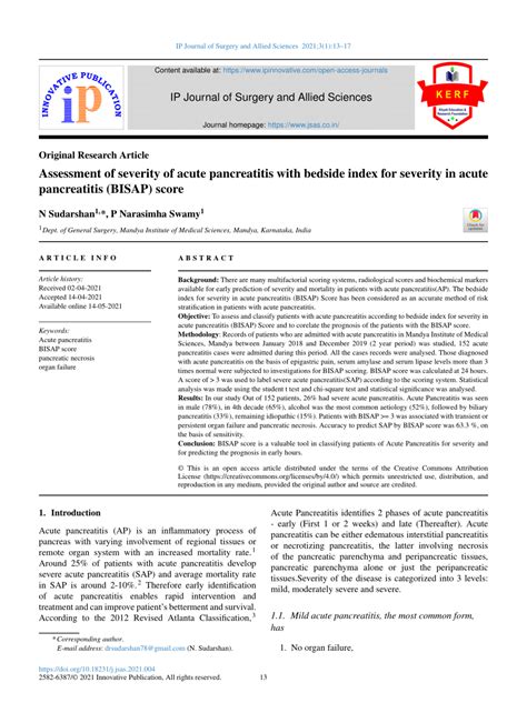 Pdf Assessment Of Severity Of Acute Pancreatitis With Bedside Index