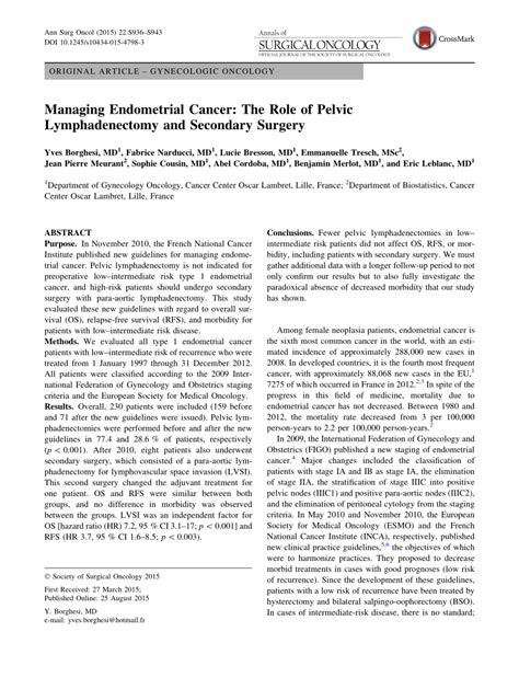 Pdf Managing Endometrial Cancer The Role Of Pelvic Lymphadenectomy