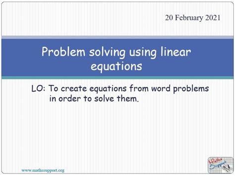 Problem Solving Using Linear Equations Teaching Resources