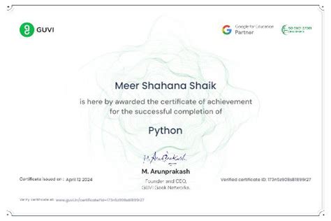 Meer Shahana Shaik On Linkedin Guvi Certificate