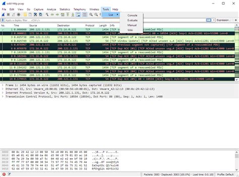 Menus Wireshark Protocole SIP
