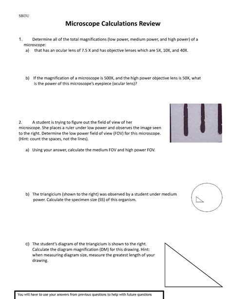 4 9 2 Microscope Calculations Worksheet Sbi3u Microscope Calculations Review 1 Determine All