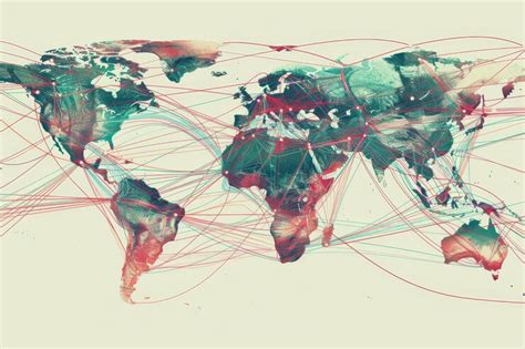 Global Map With Interconnected Lines Illustrate A World Map With