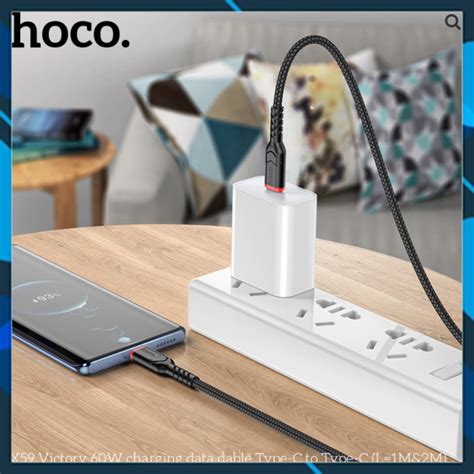 Hoco X59 Type C To Type C 60w Pd Fast Charging Cable With Anti Tangle Cover 1m And 2m Long