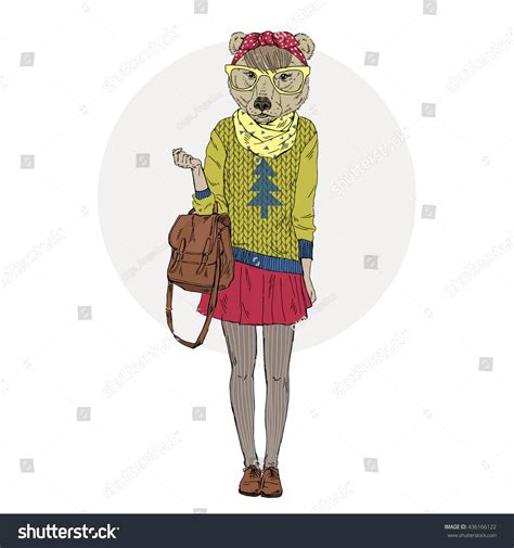 Bear Girl Hipster Bag Furry Art Stock Vector Royalty Free 436166122