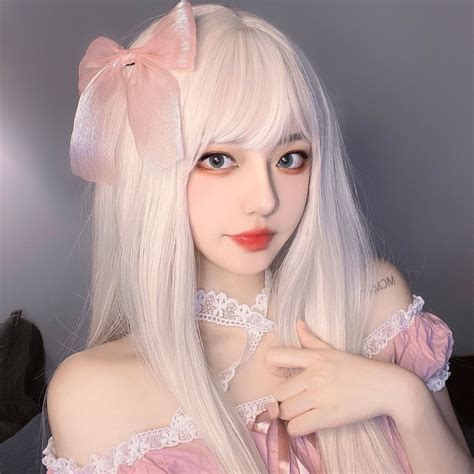 【現貨】lolita 蘿莉塔 Cos假髮套 男女全頭套 逼真ins長直髮 劉海白色軟妹假毛 完美還原 蝦皮購物
