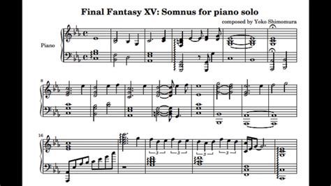 Piano Score Final Fantasy XV Somnus For Piano Solo YouTube