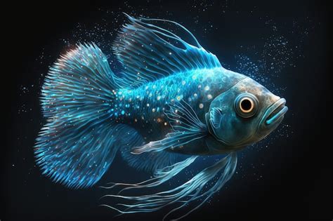 Peces De Acuario En El Espacio Con Aletas Y Ojos Azules Brillantes