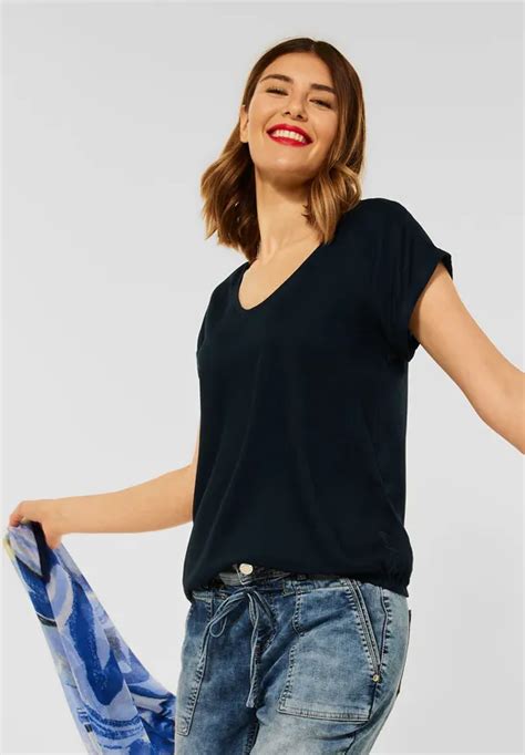 Street One Bluse In Unifarbe Für Damen In Blau Laurentia Street One