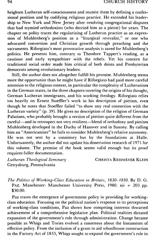 The Politics Of Working Class Education In Britain 18301850 By D G Paz Manchester