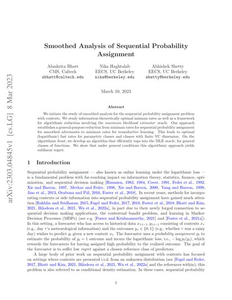 Pdf Smoothed Analysis Of Sequential Probability Assignment