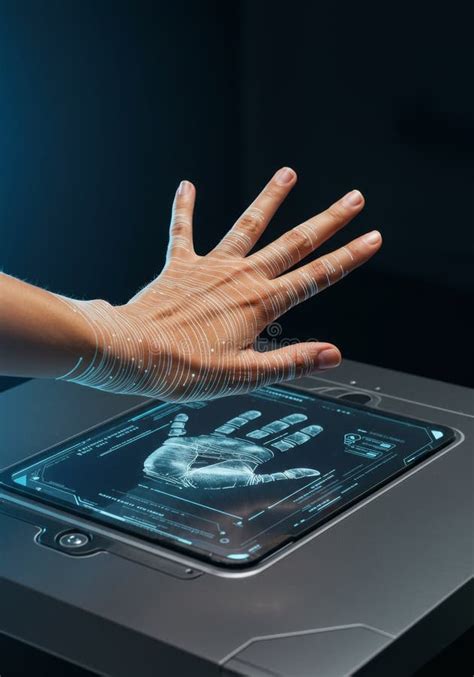 Hand Scanning Futuristic Digital Interface Stock Illustration Illustration Of Hand Dark