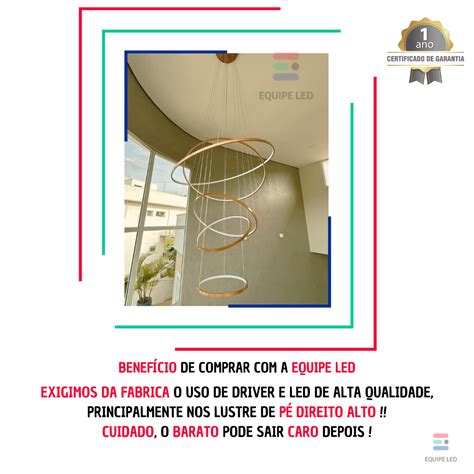 Lustre Pendente Moderno Dourado Aneis Arcos Para Pe Direito Duplo Top Original Metros