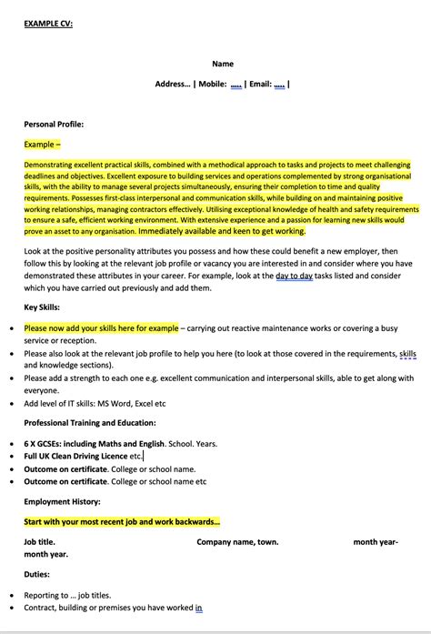 CV Template Total Facilities Recruitment