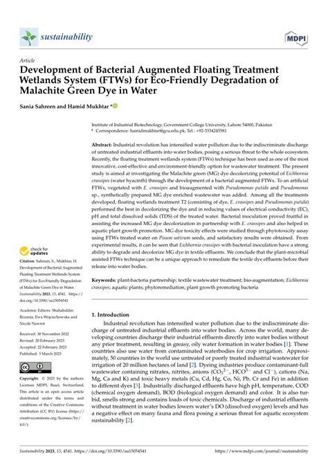 Pdf Development Of Bacterial Augmented Floating Treatment Wetlands System Ftws For Eco