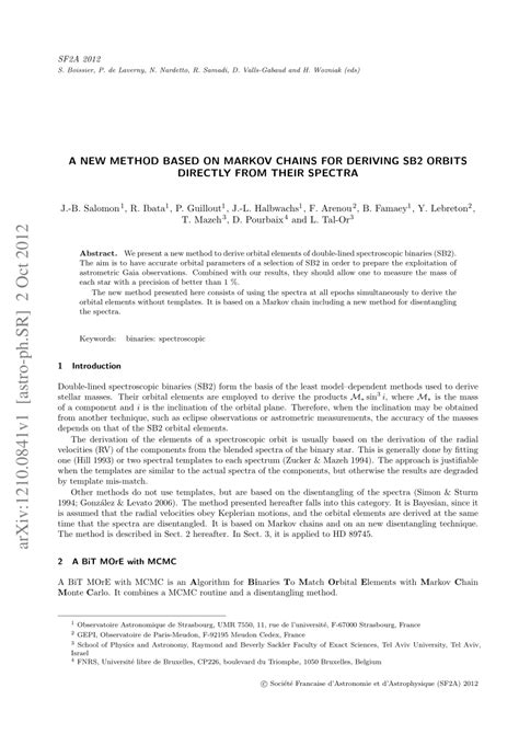 pdf a new method based on markov chains for deriving sb2 orbits
