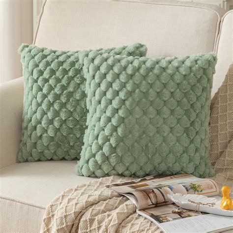 Amazon MANDIOO Pack Of 2 Sage Green Super Soft Plush Fluffy
