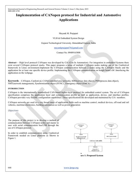 implementation of canopen protocol for industrial