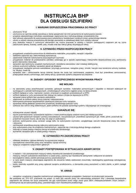 Instrukcja Bhp Dla Obs Ugi Szlifierki Sbihp