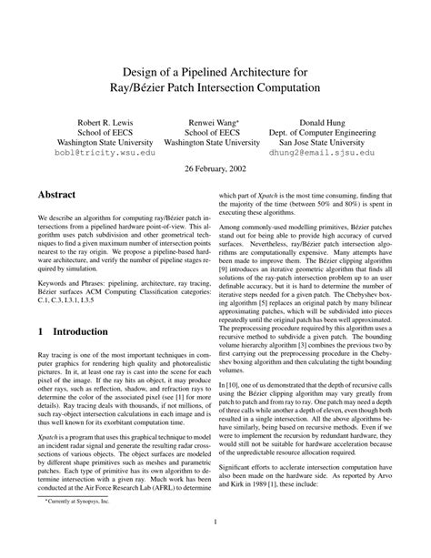 Pdf A Pipelined Architecture For Raybézier Patch Intersection