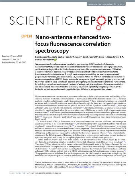 Pdf Nano Antenna Enhanced Two Focus Fluorescence Correlation Spectroscopy