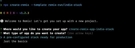 `npx create remix template remix run indie stack` asks different