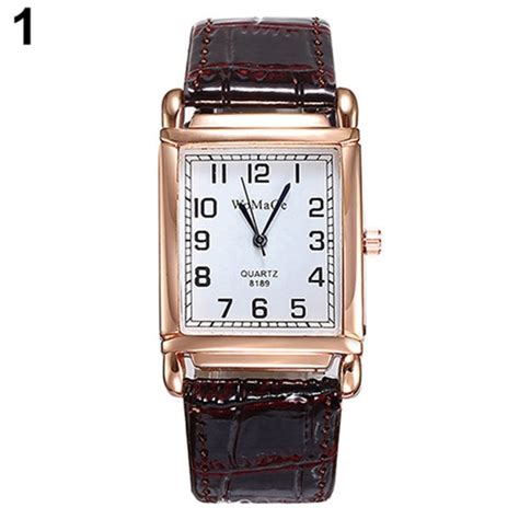 Unisex Simple Watch Men Women Faux Leather Band Sq Vicedeal