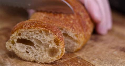 Fresh Sliced Baguette Made Of Mixed Flour Stock Video Video Of Crusty