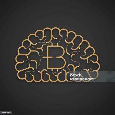 전선 케이블 뇌 골드 색상 인터넷 비즈니스 통화 Bitcoin 기호 그림 복사본 공간 벡터 Eps 10와 어두운 배경에 고립 된
